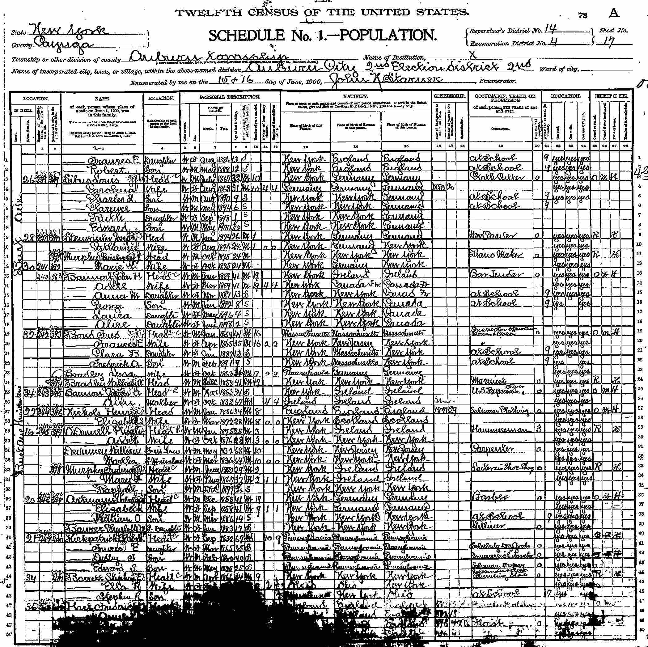 US Census New York1900 Cayuga